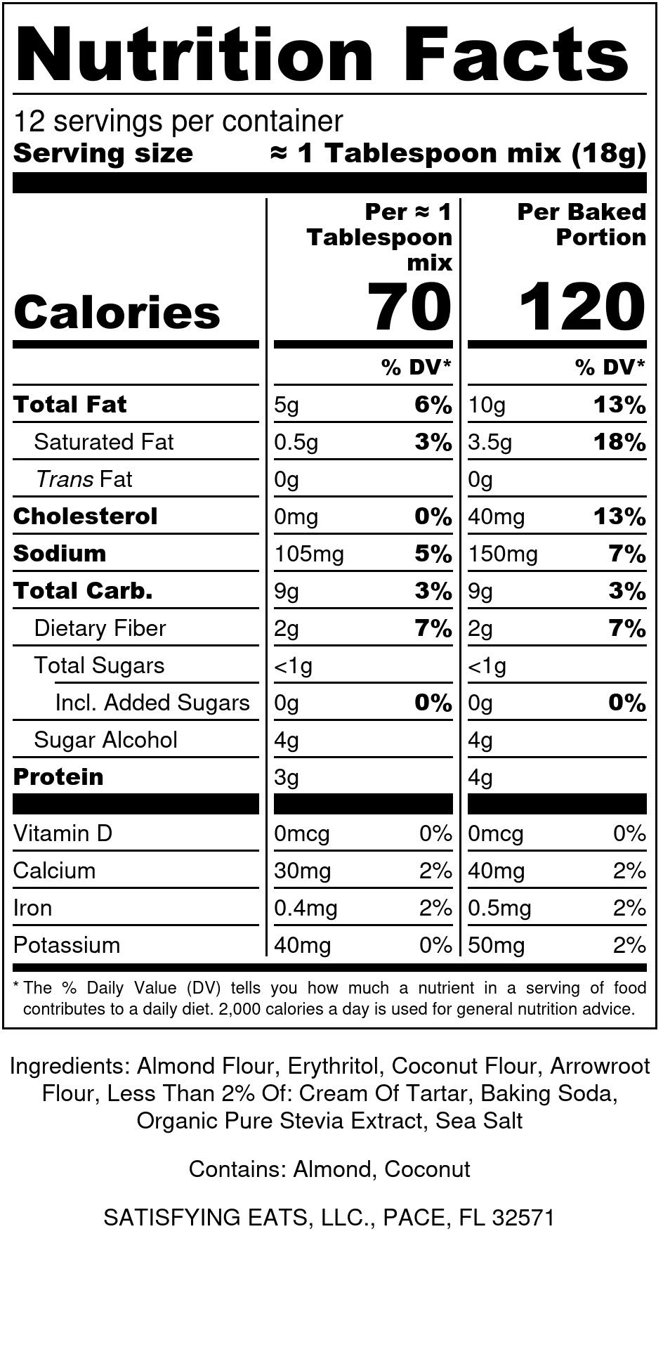 Sweet Scone Mix Nutritional Label-2021