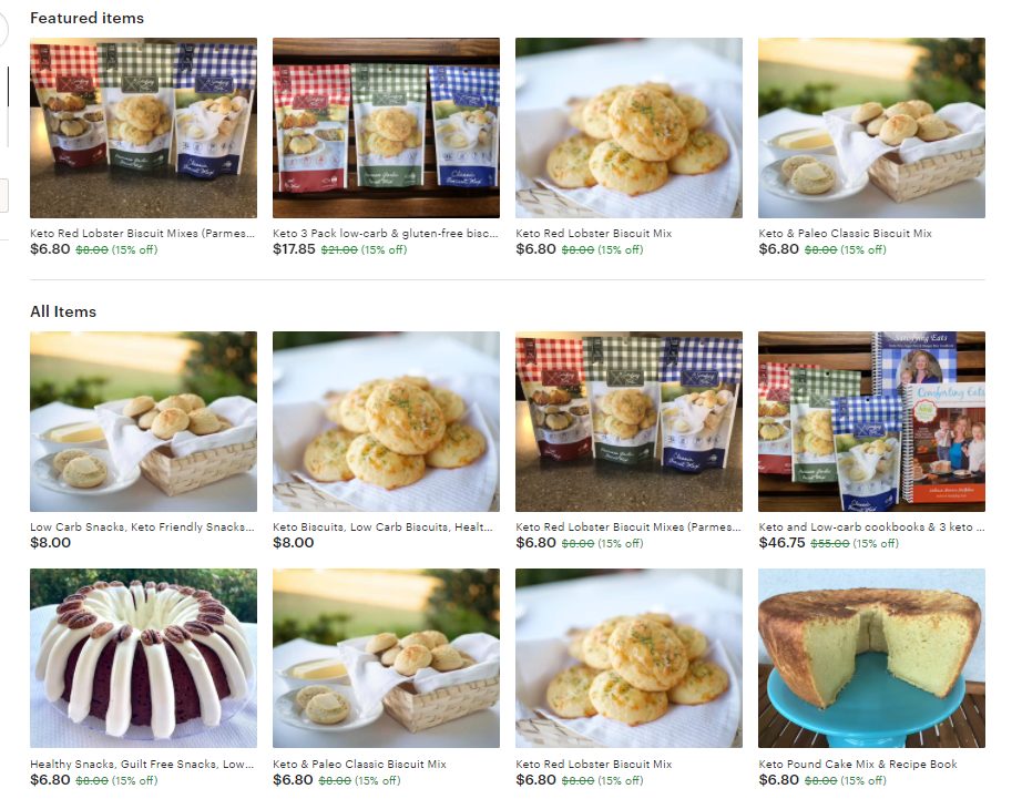 Etsy screen shot products